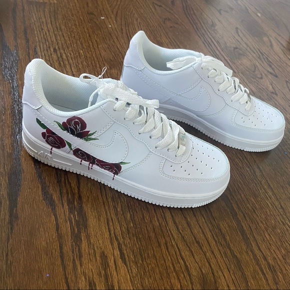 Nike | Shoes | Red Dripping Rose Hand Painted Nike Air Force Ones ...